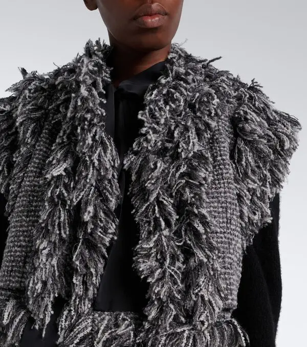 Sacai Fringed Wool-blend Tweed Vest