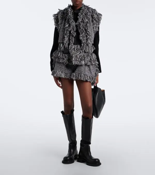 Sacai Fringed Wool-blend Tweed Vest