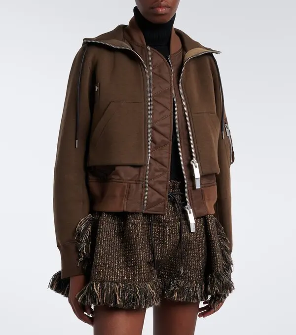 Sacai Layered Cotton-blend Zip-up Hoodie