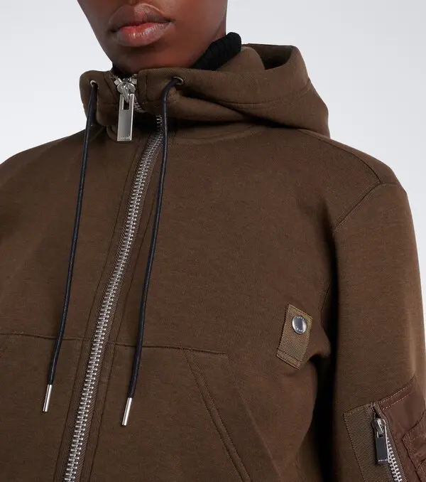 Sacai Layered Cotton-blend Zip-up Hoodie