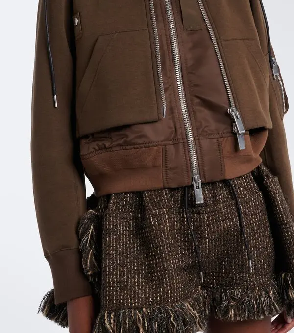 Sacai Layered Cotton-blend Zip-up Hoodie