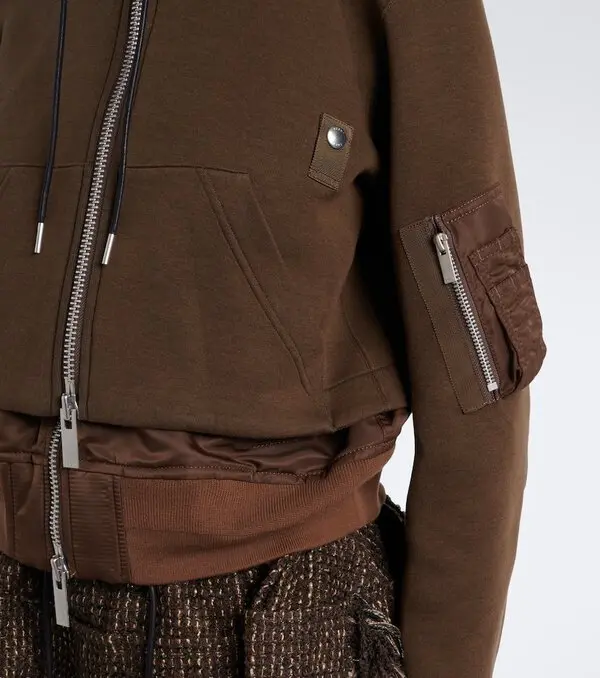 Sacai Layered Cotton-blend Zip-up Hoodie