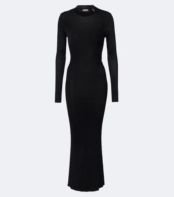 Saint Laurent Cassandre Ribbed-knit Silk Maxi Dress - Black