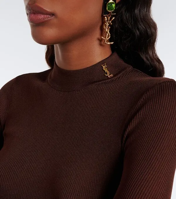 Saint Laurent Cassandre Ribbed-knit Silk Maxi Dress - Brown