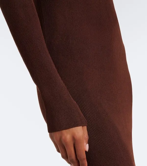 Saint Laurent Cassandre Ribbed-knit Silk Maxi Dress - Brown