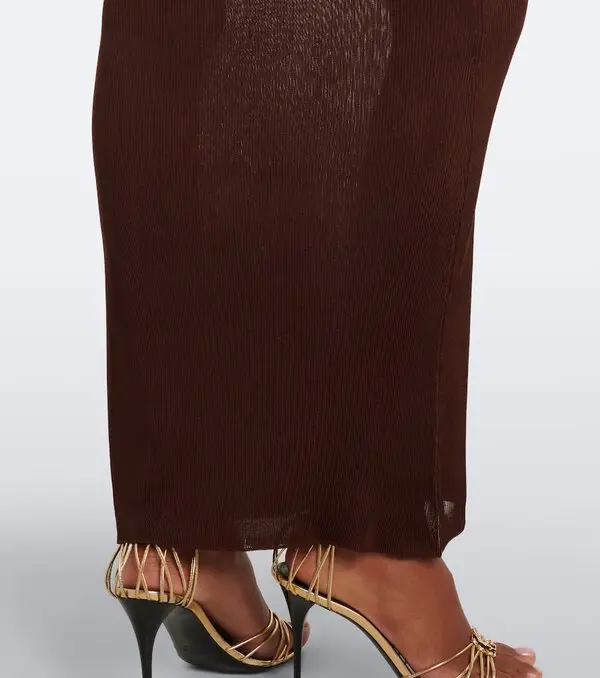 Saint Laurent Cassandre Ribbed-knit Silk Maxi Dress - Brown