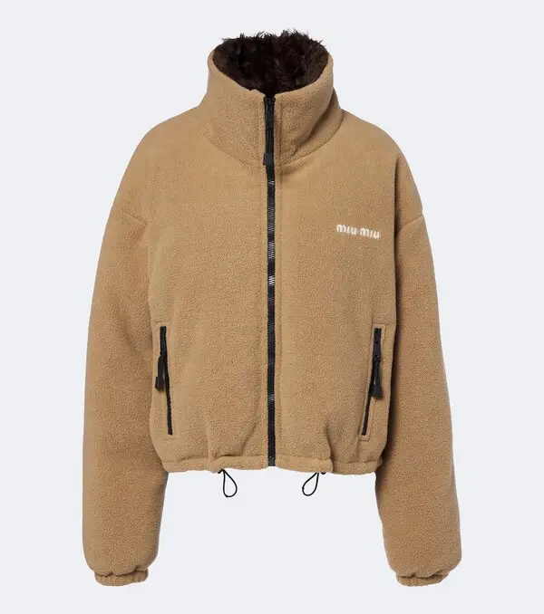 Miu Miu Logo Fleece Down Jacket - Beige