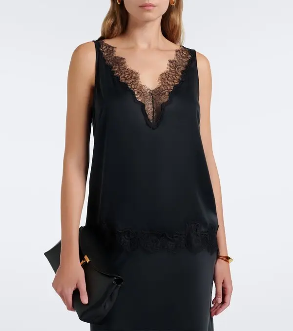 Velvet By Graham & Spencer Lace-trimmed Silk Satin Top