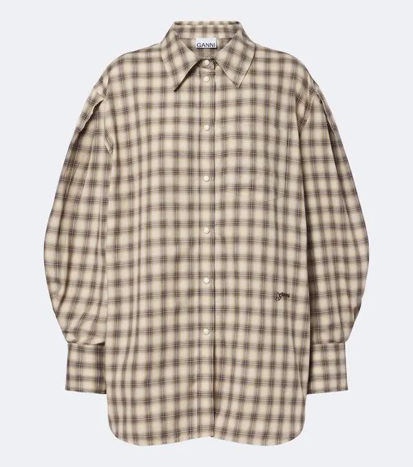 GANNI Checked Cotton Flannel Shirt - Brown