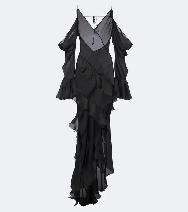Roberto Cavalli Ruffled Silk Gown - Black