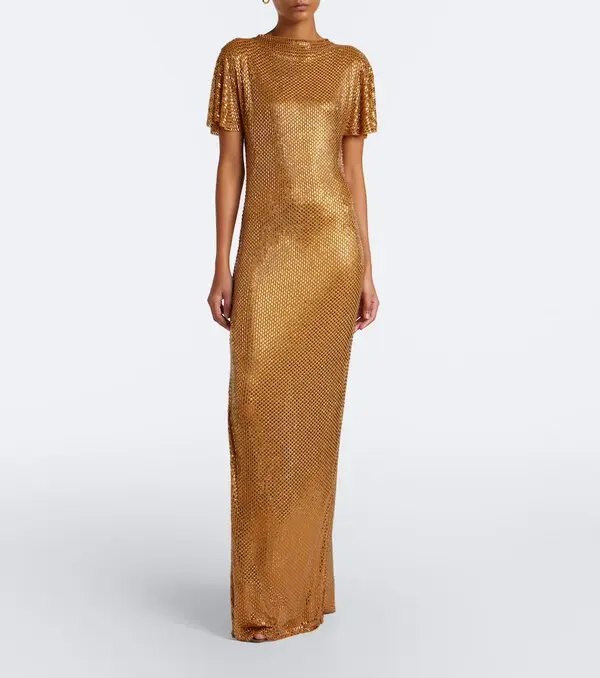 Roland Mouret Embellished Mesh Gown - Gold