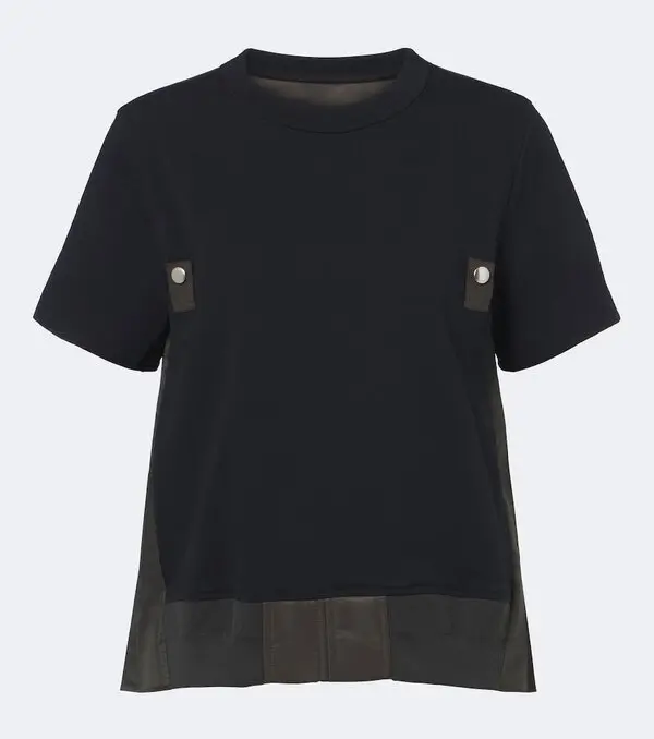 Sacai Paneled Plissé Cotton Jersey T-shirt