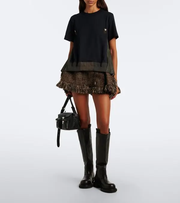 Sacai Paneled Plissé Cotton Jersey T-shirt