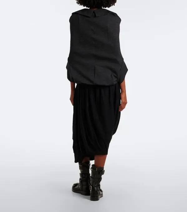 Junya Watanabe Asymmetric Draped Wool Midi Skirt