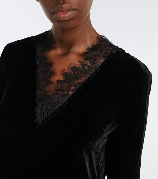 GANNI Lace-trimmed Velvet Top