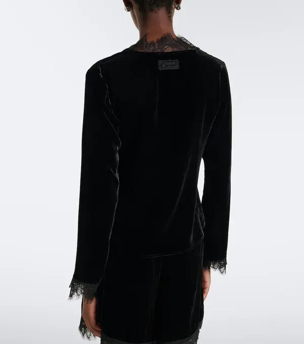 GANNI Lace-trimmed Velvet Top