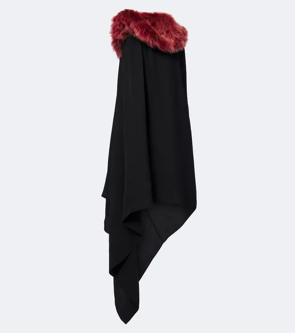 Loewe Shearling-trimmed Crêpe Midi Dress
