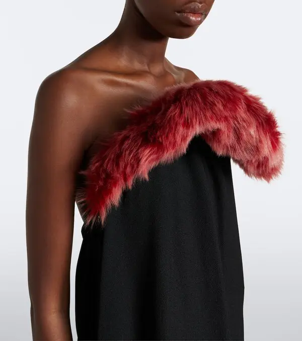 Loewe Shearling-trimmed Crêpe Midi Dress