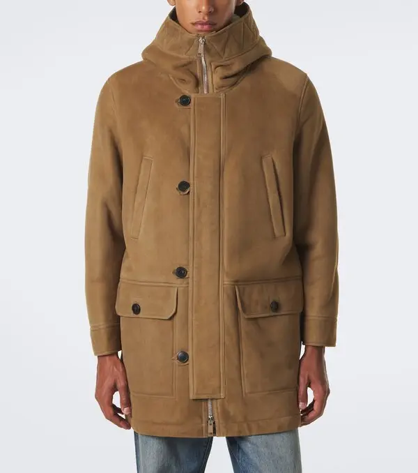 YVES SALOMON Hooded Shearling-lined Suede Parka