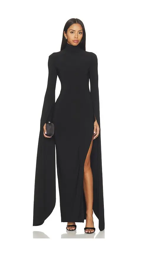 Norma Kamali Open Back Ribbon Sleeve Turtleneck Gown - Black