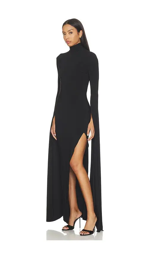 Norma Kamali Open Back Ribbon Sleeve Turtleneck Gown