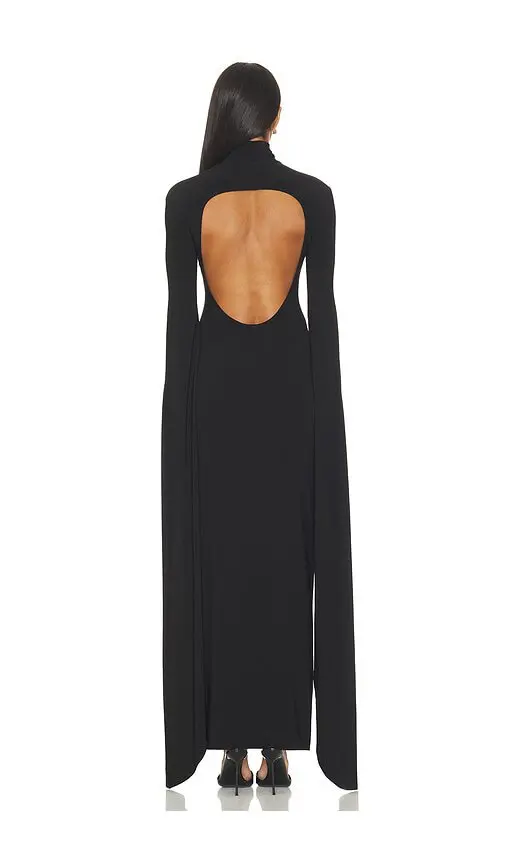 Norma Kamali Open Back Ribbon Sleeve Turtleneck Gown