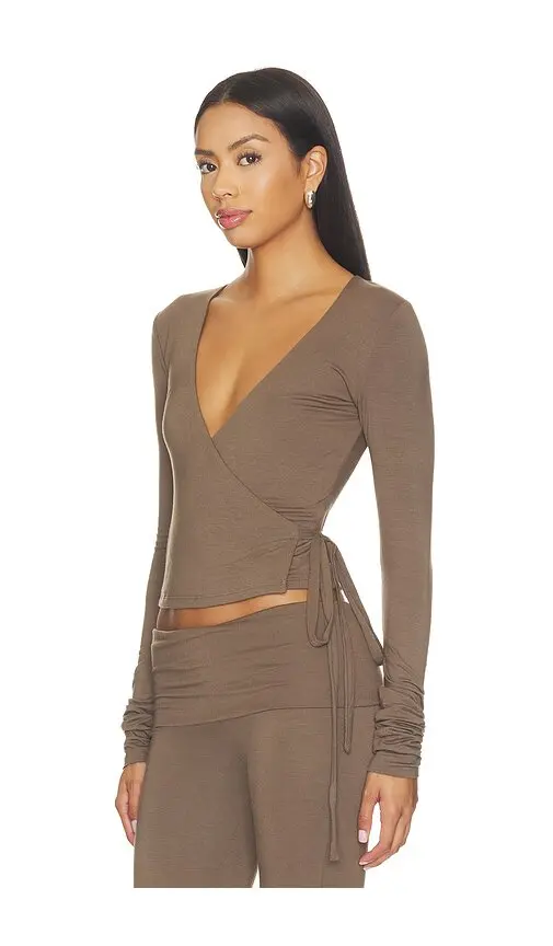 Eterne Soft Jersey Wrap Top In Brown