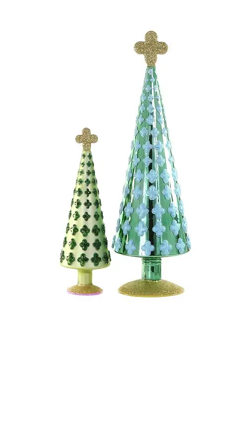 CODY FOSTER & CO Quatrefoil Tree Set Ornament Of 2 - Green