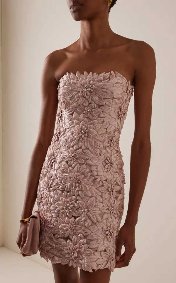 Costarellos Leya Petal-embellished Satin Mini Dress