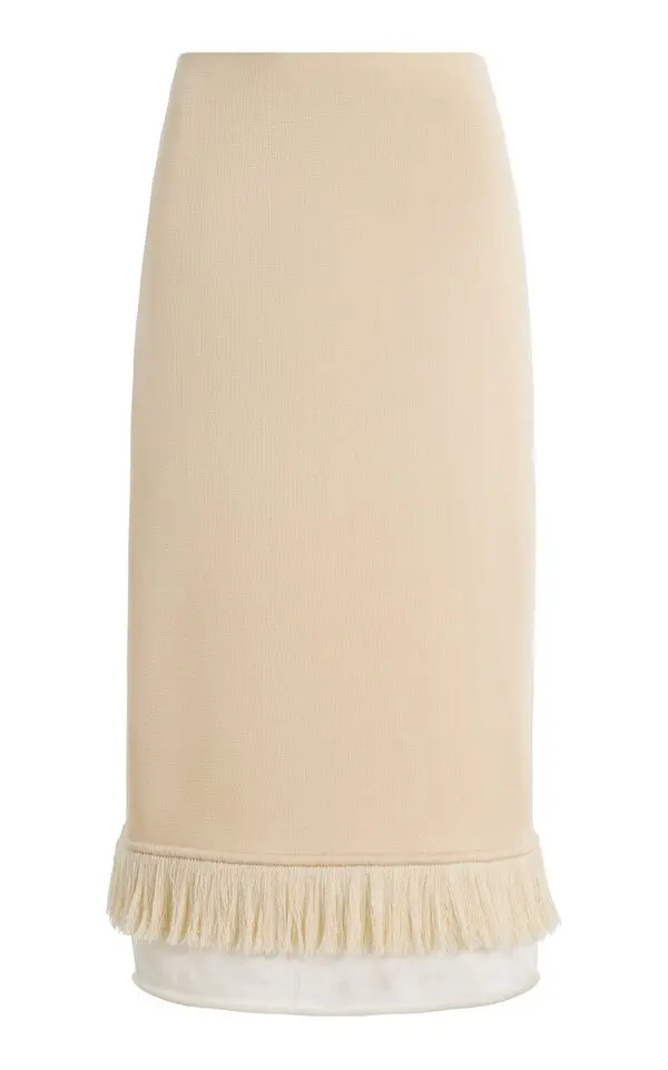 Bottega Veneta Fringed Silk Midi Skirt - Grey