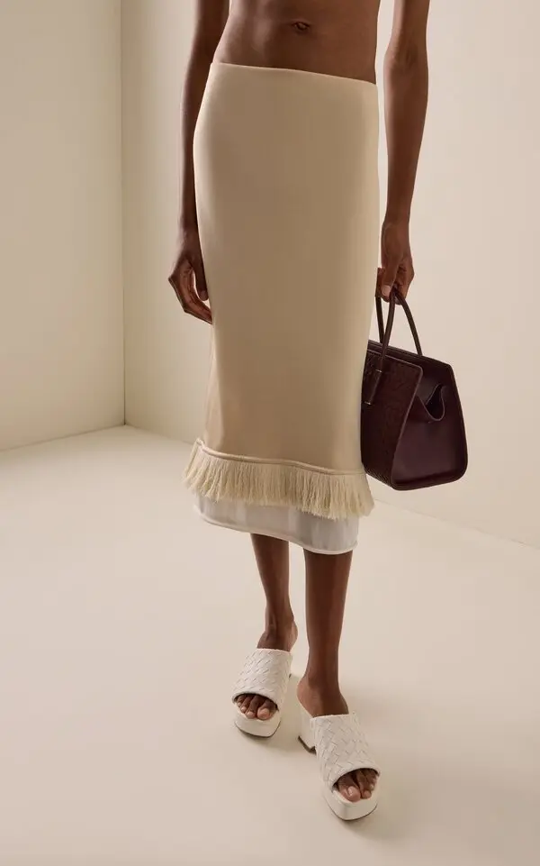 Bottega Veneta Fringed Silk Midi Skirt