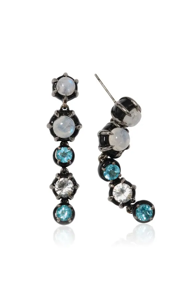 Nak Armstrong Georgian Stiletto Sterling Silver Rainbow Moonstone Earrings - White