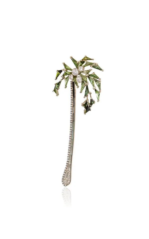 Nak Armstrong Palm & Stem 18k White Gold Tourmaline Earrings