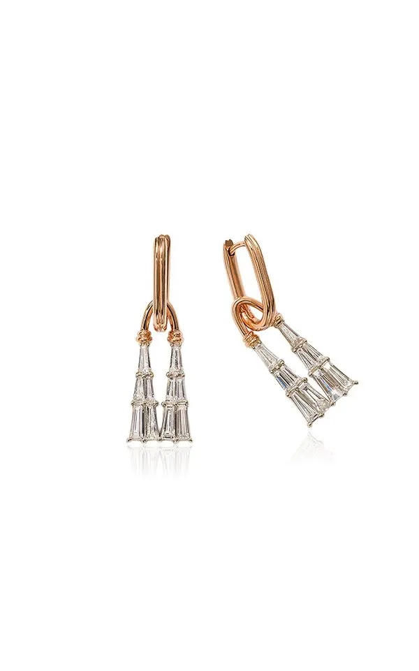 Nak Armstrong Deco Tassel 20k Rose Gold 18k Yellow Gold Diamond Earrings - White