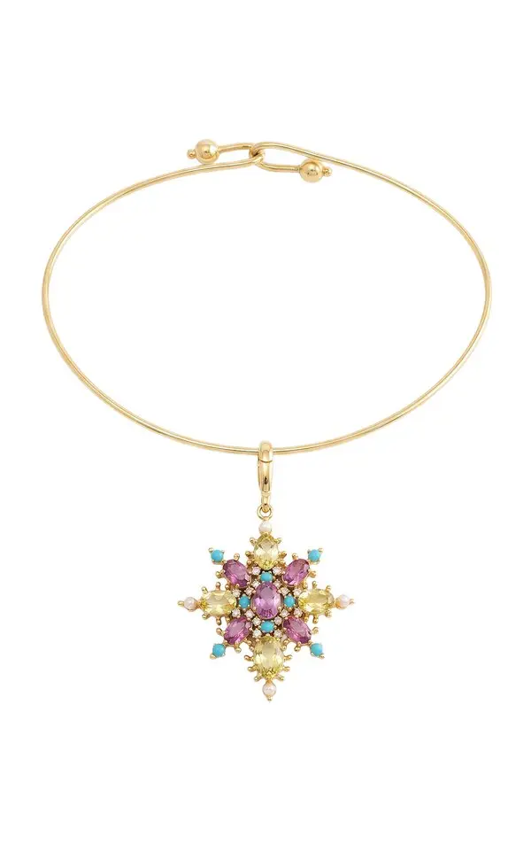 JENNA BLAKE Victorian Flower 18k Yellow Gold -stone Necklace
