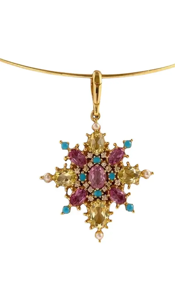 JENNA BLAKE Victorian Flower 18k Yellow Gold -stone Necklace
