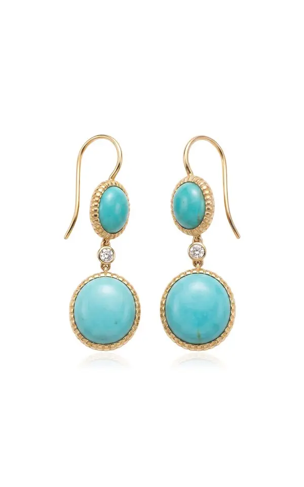 JENNA BLAKE Totem 18k Yellow Gold Turquoise And Diamond Earrings - Multi