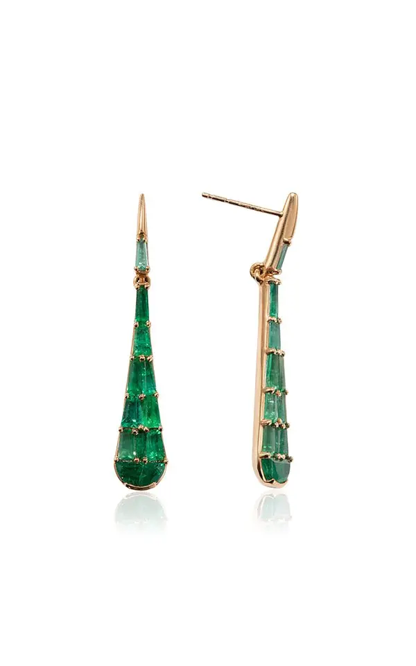 Nak Armstrong Raindrop 20k Rose Gold Emerald Earrings
