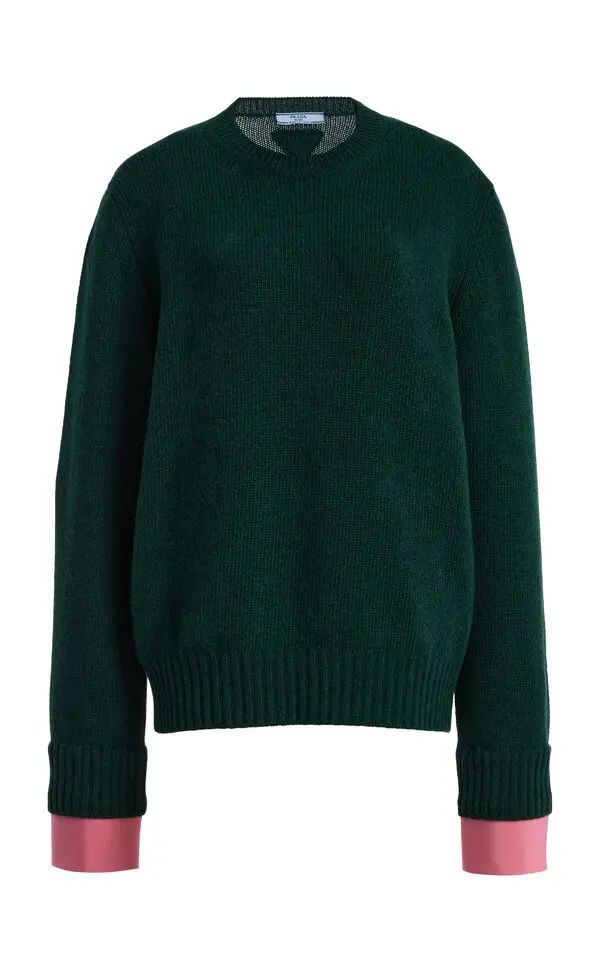 Prada Color-blocked Wool-cashmere Sweater - Green