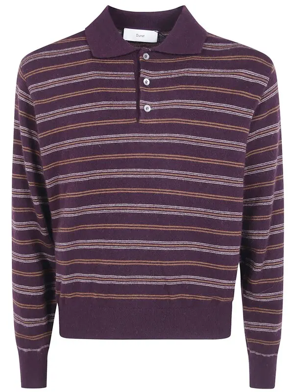 DUNST Sweater Collared Striped Sweater - Brown