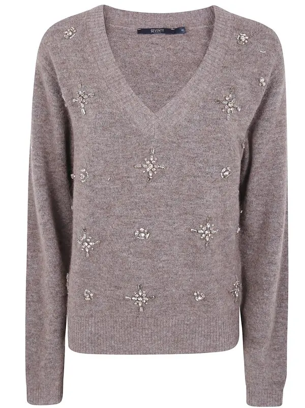 Seventy V-neck Sweater With Stones - Brown