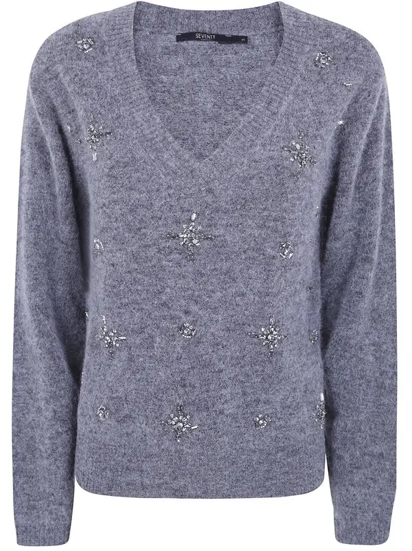 Seventy Sweater V-neck "v Neck Sweater With Stones - Gray
