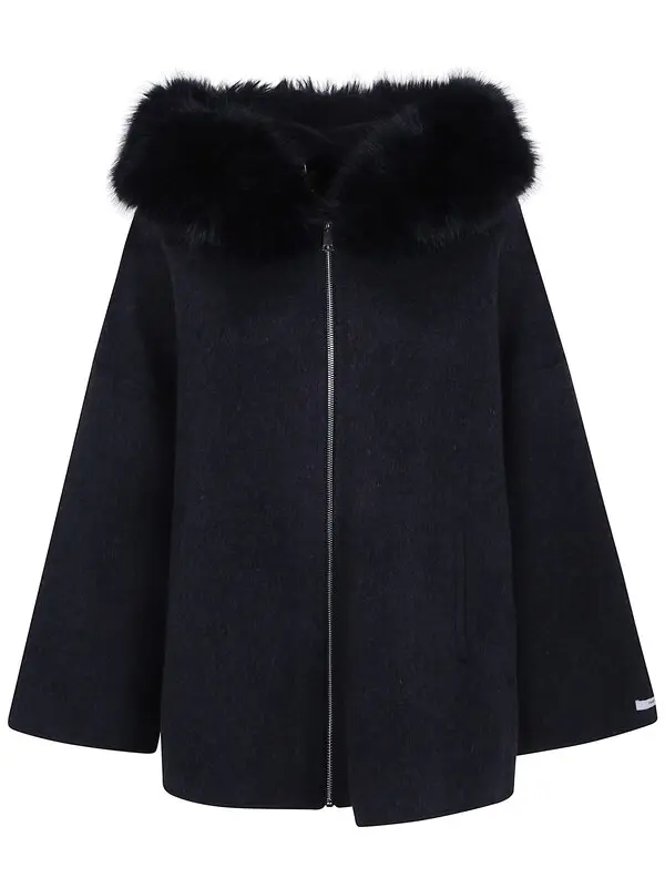 GIOVANNI PARIS Coat With Faux Fur Collar Sela Anthracite Grey - Gray