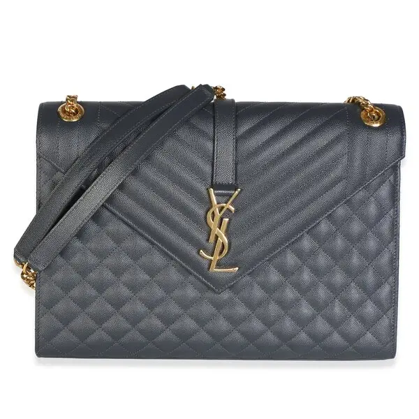 Saint Laurent Storm Grain De Poudre Matelasse Triquilt Monogram Satchel - Gray