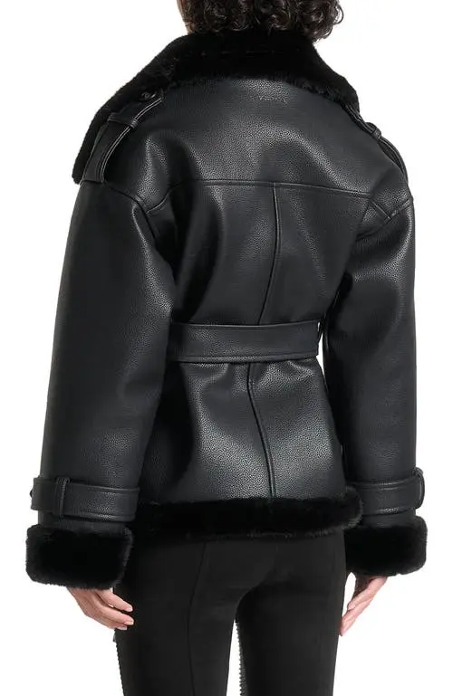 Manière De Voir Charlene Leather And Plush Wrap Belted Jacket