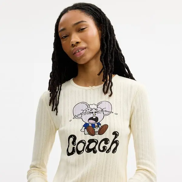 COACH OUTLET Brain Dead Kachi Mouse Graphic Long Sleeve Pointelle Top