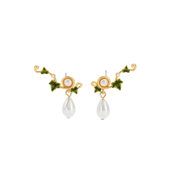 FABLE ENGLAND Ivy & Pearl Climber Earrings - Gold