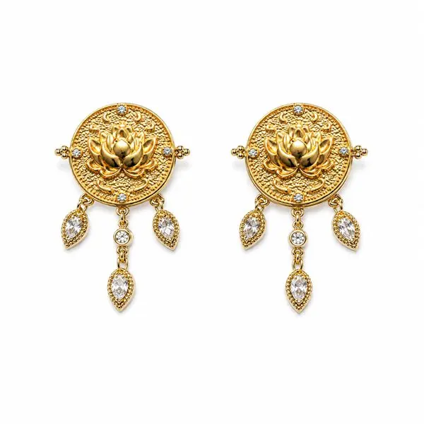 AUROZIA Lotus Within Vermeil Lotus Drop Earrings - Gold