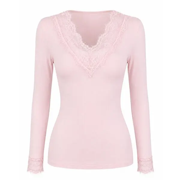 LUELLA FASHION Lace V-neck Base Layer Pale - Pink