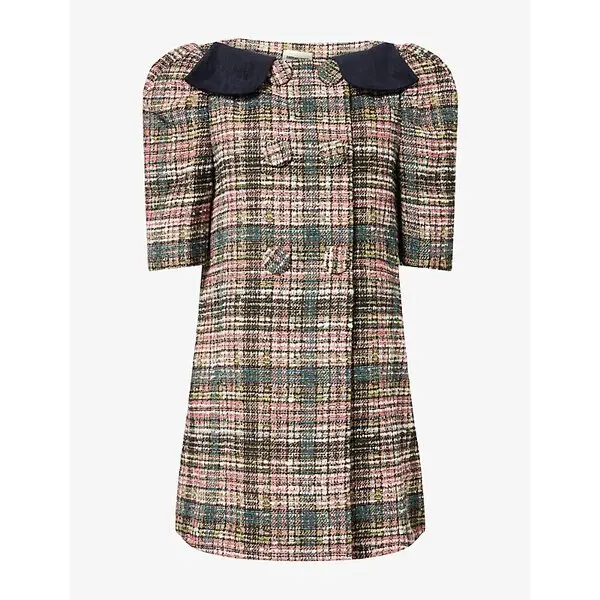 SHUSHU/TONG Contrast-collar Checked Woven Coat